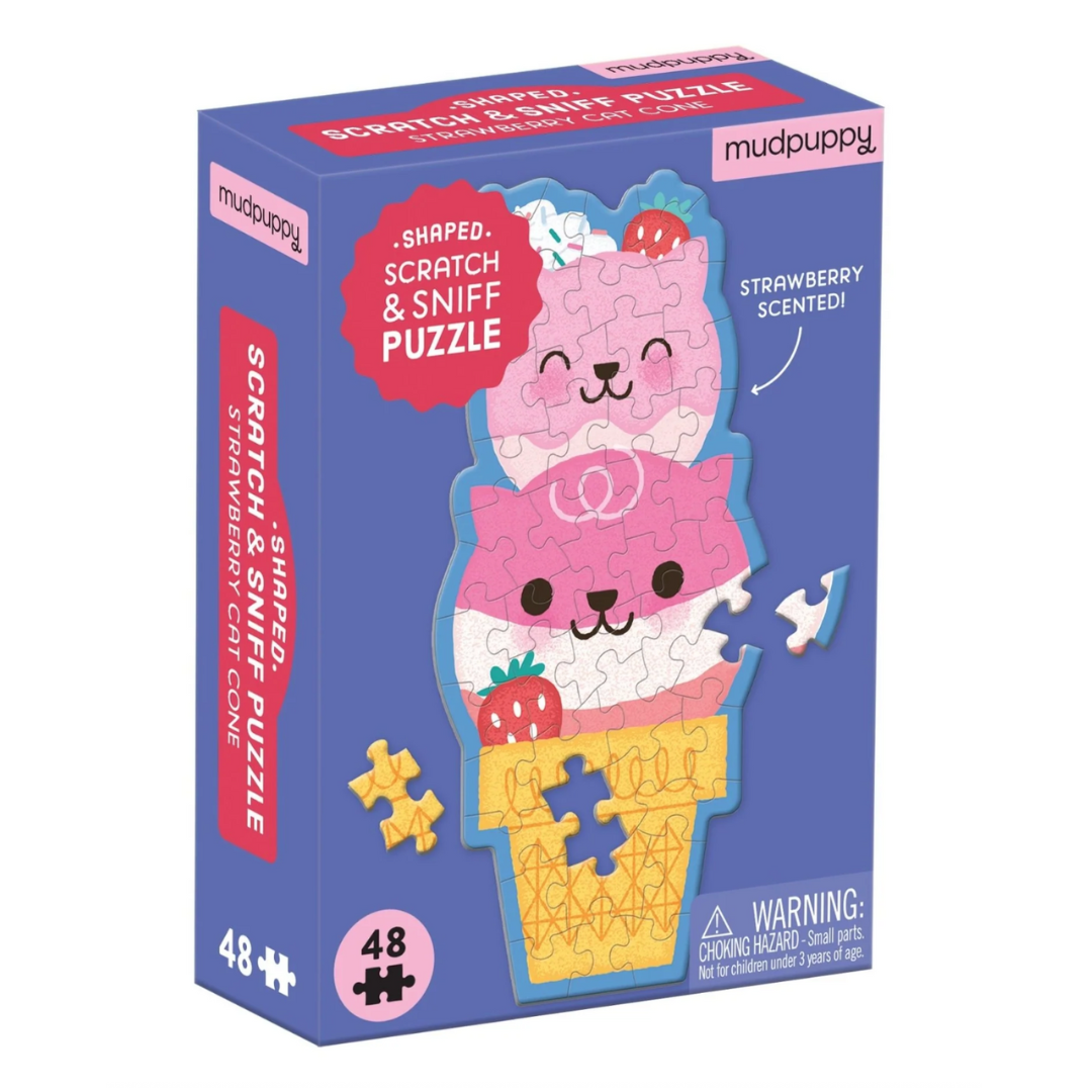 Strawberry Cat Cone 48 Piece Scratch and Sniff Shaped Mini Puzzle ...